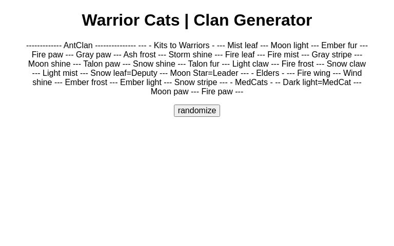 Warrior Cats | Clan Generator