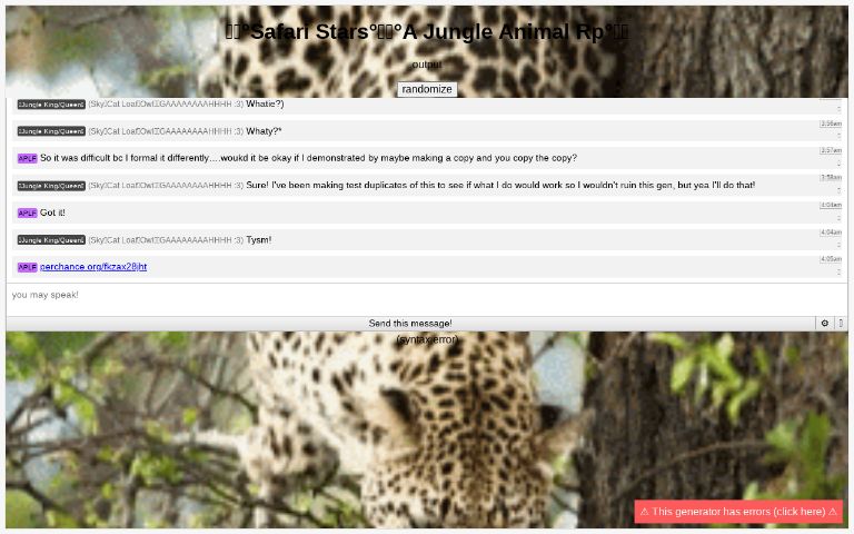 🌾🍃°Safari Stars°🌾🍃°A Jungle Animal Rp°🌾🍃 ― Perchance Generator