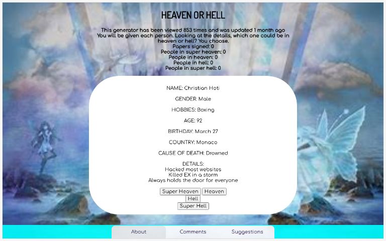 Heaven Or Hell ― Perchance Generator