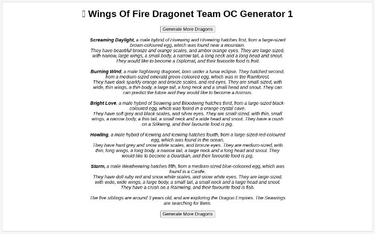 🔥 Wings Of Fire Dragonet Team OC Generator 1