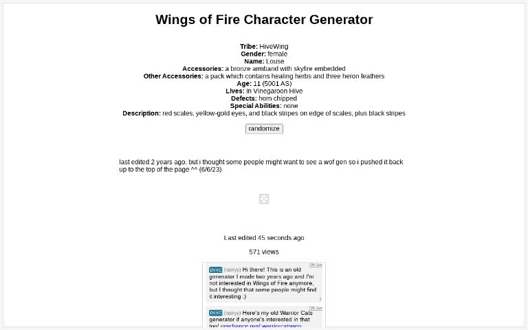 Wings of Fire Character Generator
