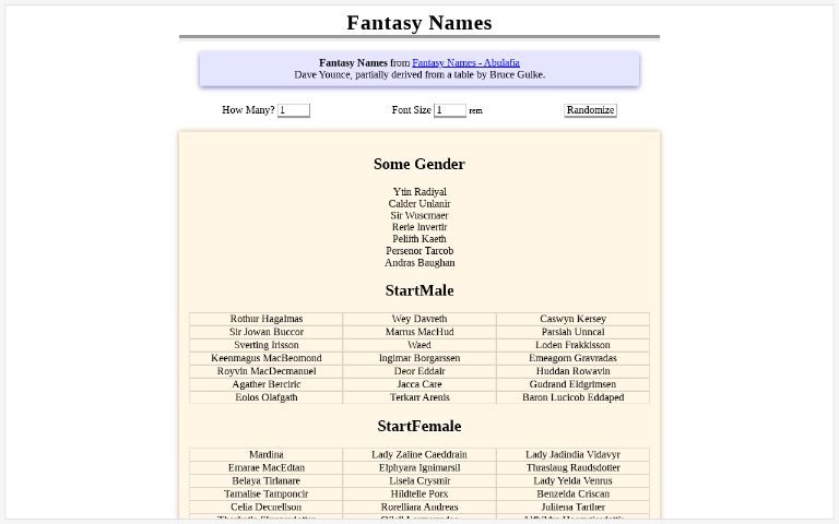 Fantasy Names ― Perchance Generator