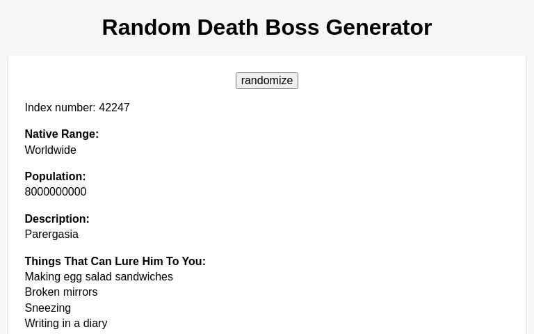 Random Death Boss Generator