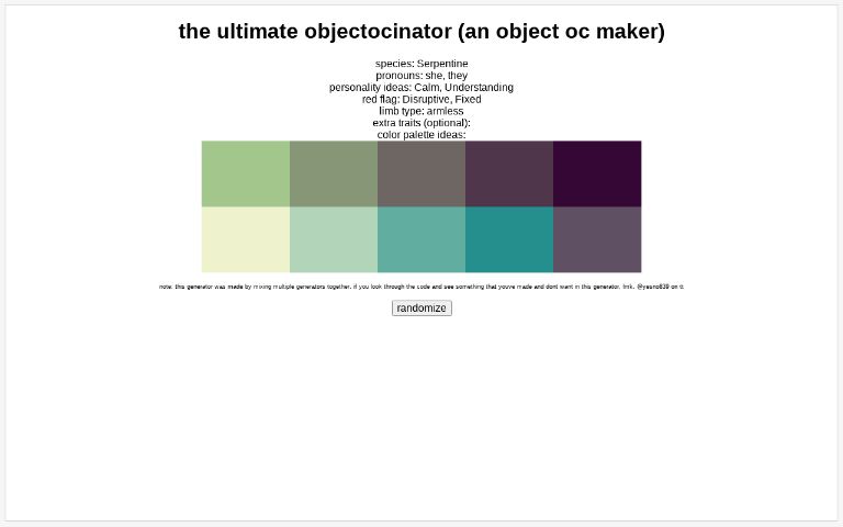 the ultimate objectocinator (an object oc maker) ― Perchance Generator