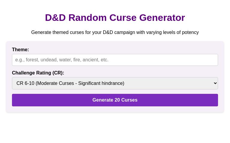 D&D Random Curse Generator