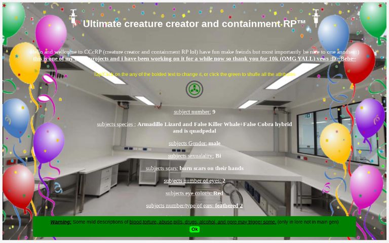 Ultimate creature Contanment facility ― Perchance Generator