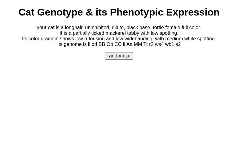 Cat Genotype & its Phenotypic Expression ― Perchance Generator