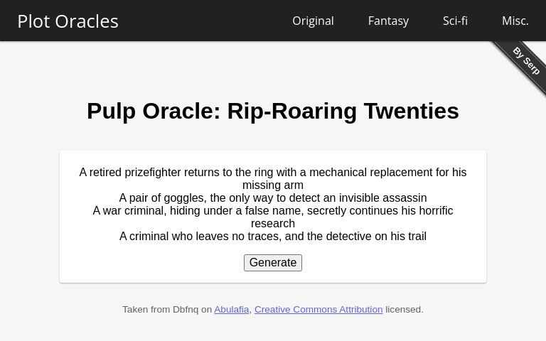 Pulp Oracle: Rip-Roaring Twenties ― Perchance Generator
