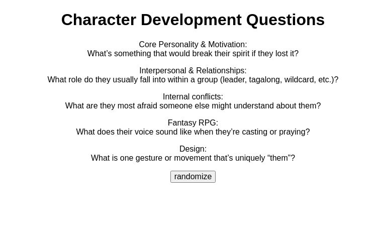 Character Development Questions ― Perchance Generator