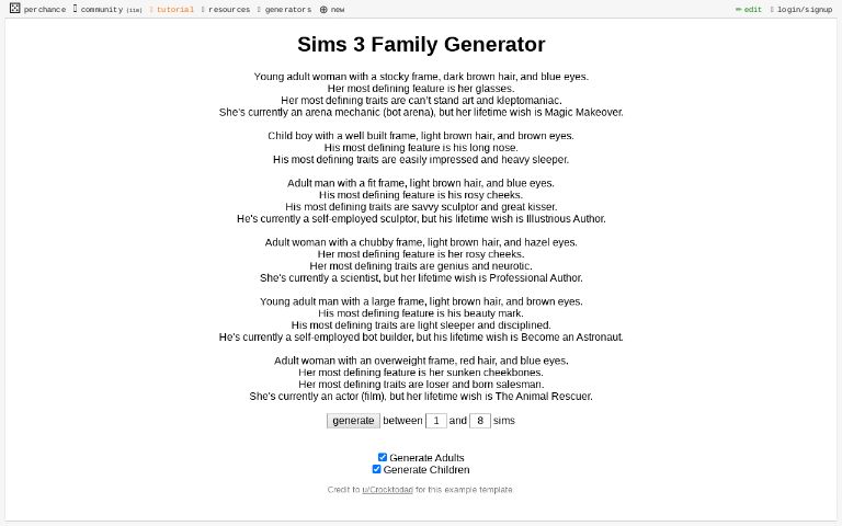 Sims 3 Family Generator