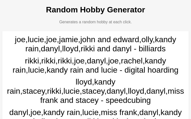 Random Hobby Generator