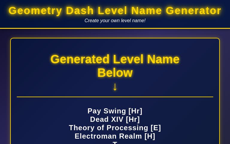 Generated Level Name Below ↓