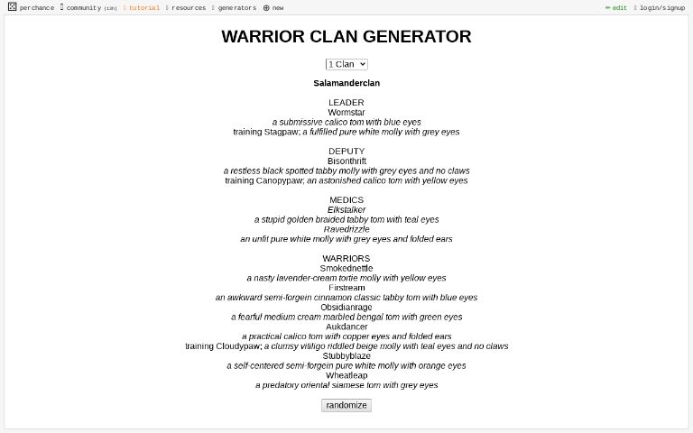 WARRIOR CLAN GENERATOR