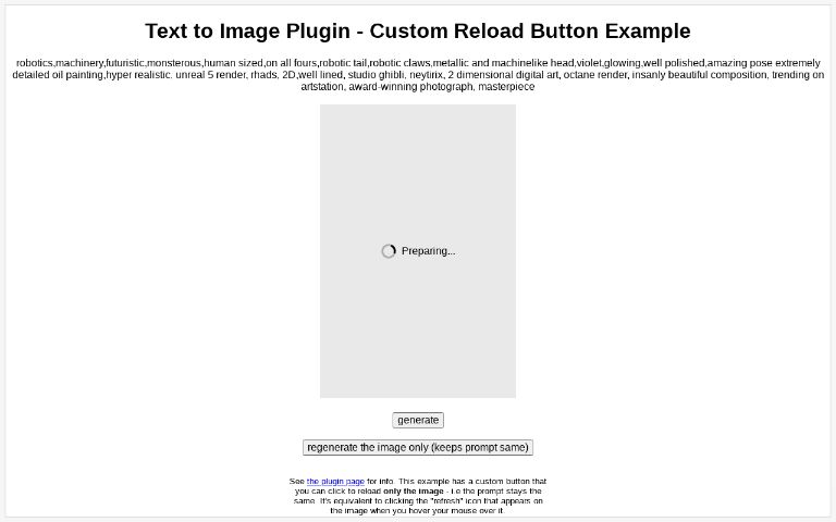 Text to Image Plugin - Custom Reload Button Example ― Perchance Generator