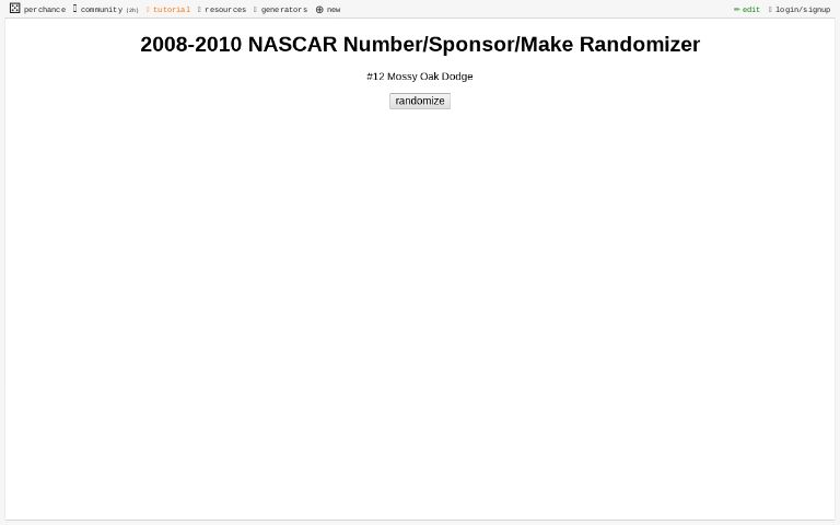 2008-2010 NASCAR Number/Sponsor/Make Randomizer ― Perchance Generator