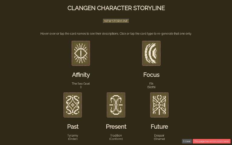 CLANGEN CHARACTER STORYLINE ― Perchance Generator