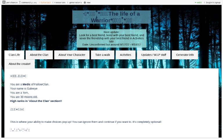 ̩̩͙˚̩̥̩̥*̩̩̥͙The life of a Warrior*̩̩̥͙˚̩̥̩̥*̩̩͙ ― Perchance Generator