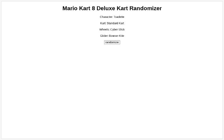 Mario Kart 8 Deluxe Kart Randomizer ― Perchance Generator