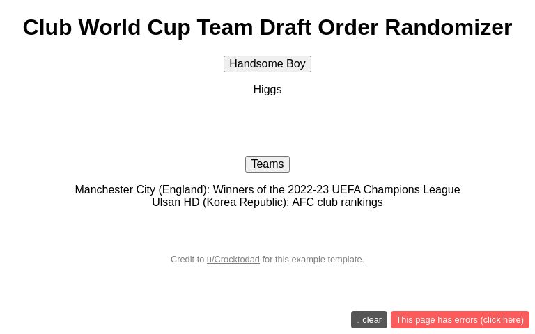 Club World Cup Team Draft Order Randomizer ― Perchance Generator