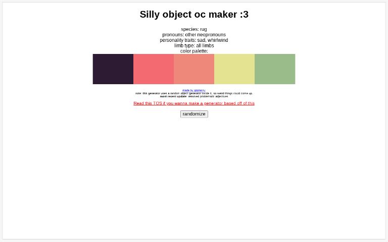 Silly object oc maker :3 ― Perchance Generator