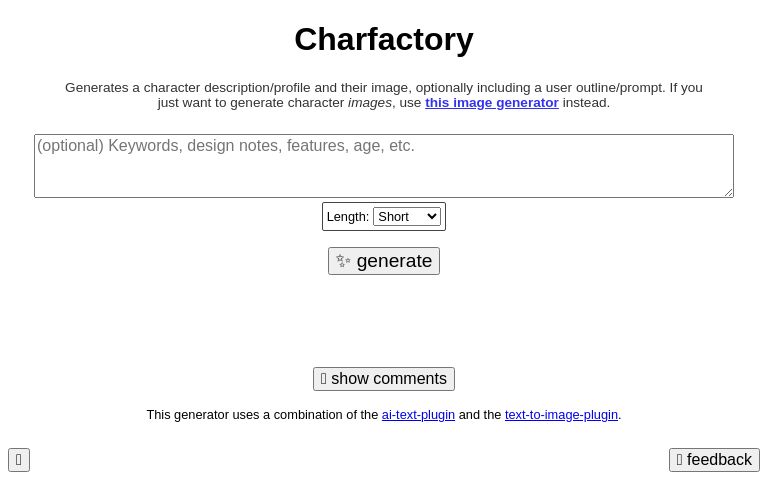 Charfactory (free, no sign-up, unlimited) ― Perchance Generator