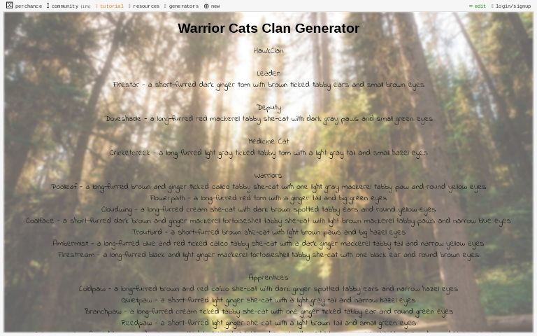 Warrior Cats Clan Generator