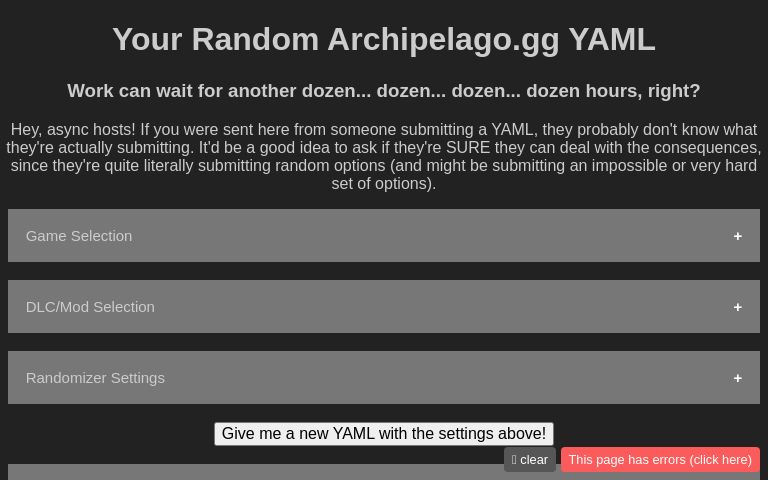 Your Random Archipelago.gg YAML ― Perchance Generator