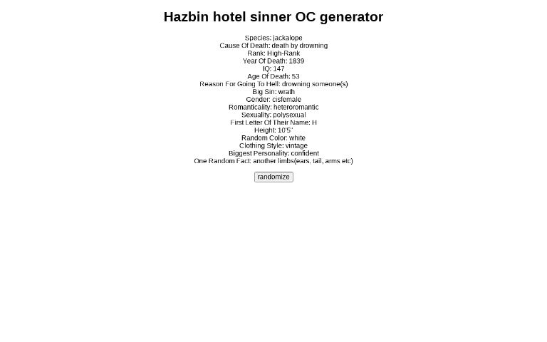 Hazbin hotel sinner OC generator