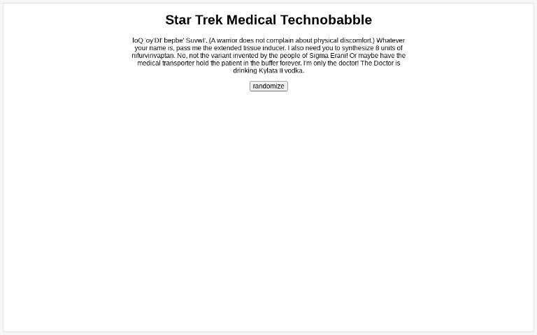 Star Trek Medical Technobabble ― Perchance Generator