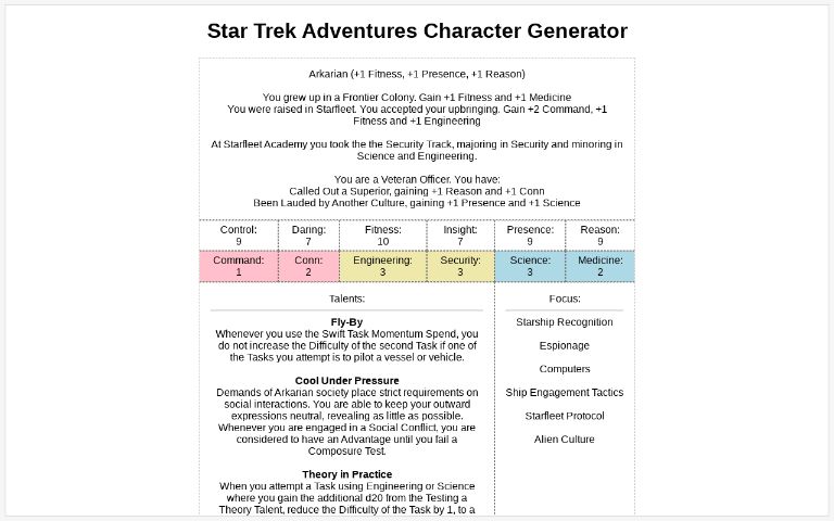 Star Trek Adventures Character Generator