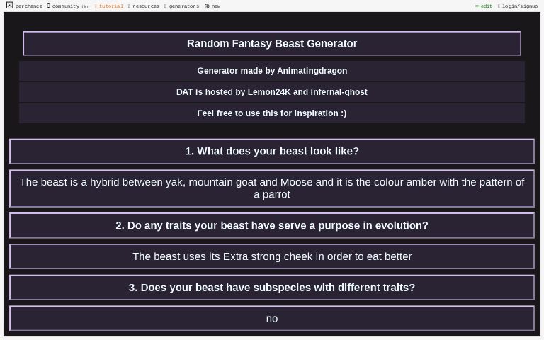 Random Fantasy Beast Generator