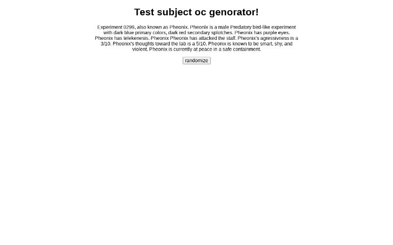 Test subject oc genorator! ― Perchance Generator