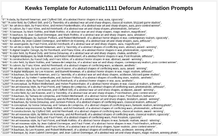 Kewks Template for Automatic1111 Deforum Animation Prompts ― Perchance ...