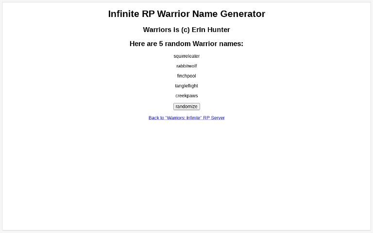 Infinite RP Warrior Name Generator