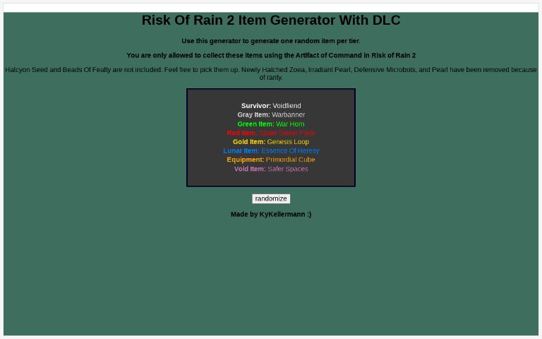 Risk Of Rain 2 Item Generator With DLC