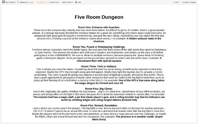 Five Room Dungeon ― Perchance Generator
