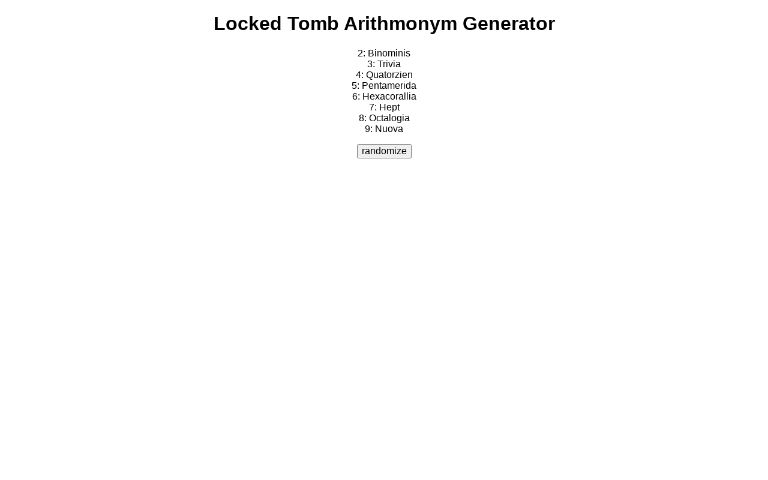 Locked Tomb Arithmonym Generator