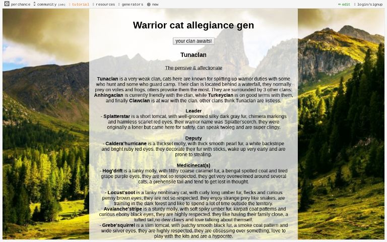 Warrior cat allegiance gen ― Perchance Generator