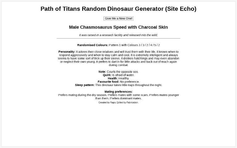 Path of Titans Random Dinosaur Generator (Site Echo)