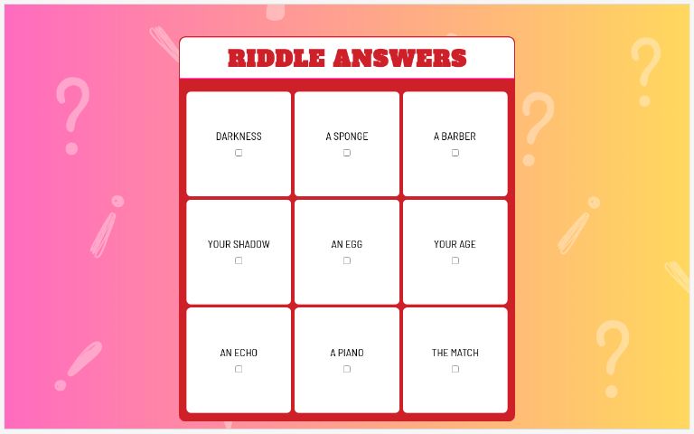 Riddle Answers ― Perchance Generator