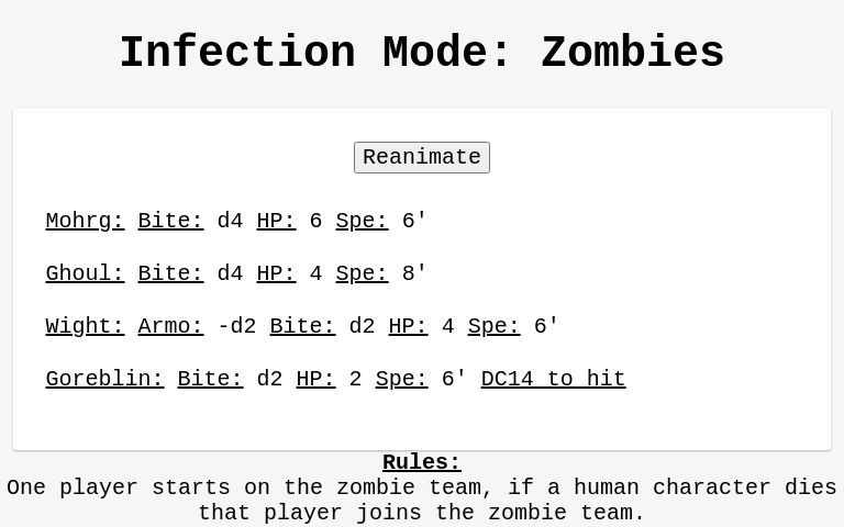 Infection Mode: Zombies ― Perchance Generator