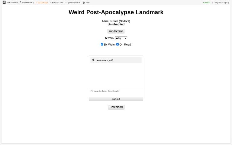Weird Post-Apocalypse Landmark ― Perchance Generator