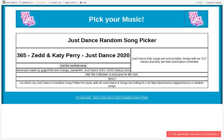 Pick your Music! ― Perchance Generator