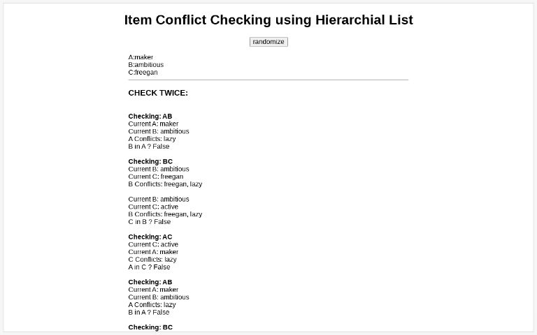 Item Conflict Checking using Hierarchial List ― Perchance Generator