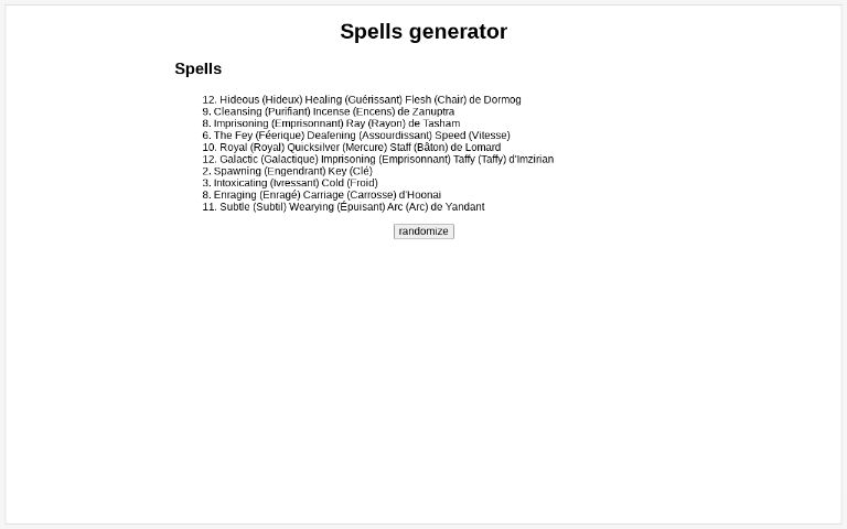 Spells generator