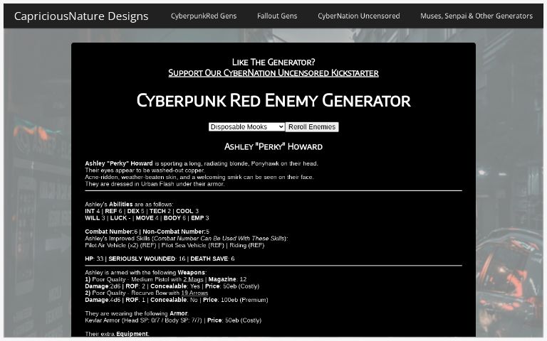 Cyberpunk Red Enemy Generator