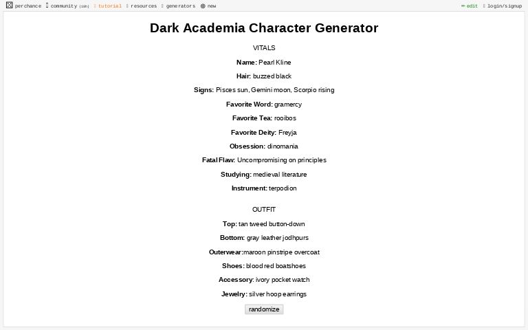 Dark Academia Character Generator