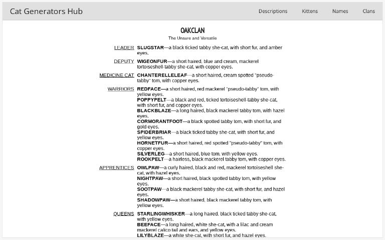 Warrior Cat Clan Generator