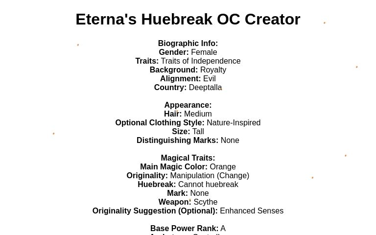 Eterna's Huebreak OC Creator ― Perchance Generator