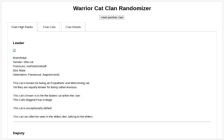 Warrior Cat Clan Randomizer ― Perchance Generator